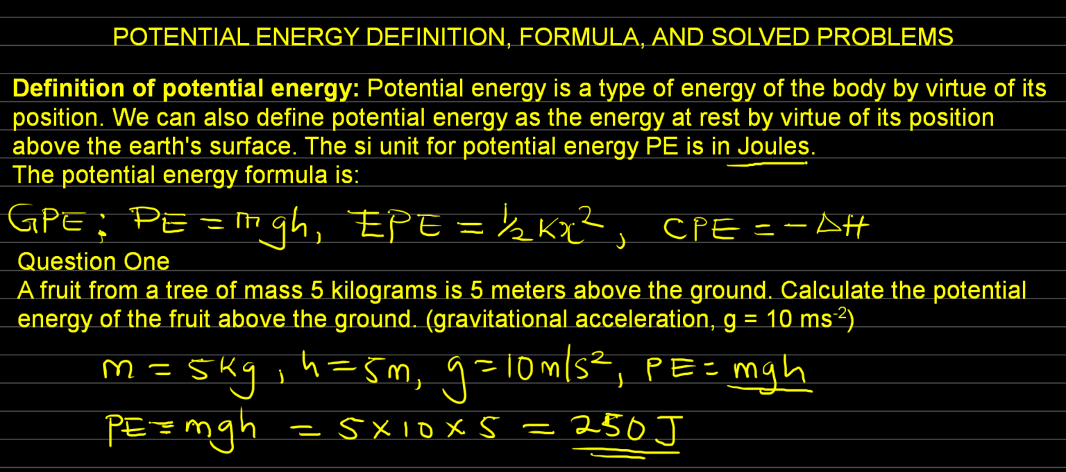 Potential Energy Formula, Definition and Solved Problems