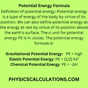 Potential Energy Formula, Definition and Solved Problems
