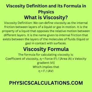 Viscosity Definition and its Formula in Physics
