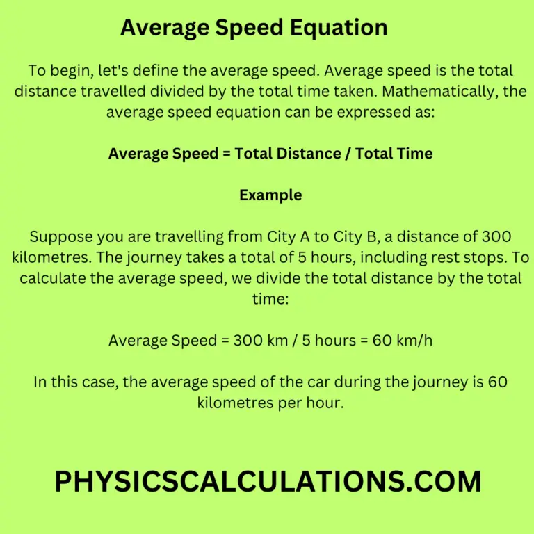 Average Speed Equation or Formula