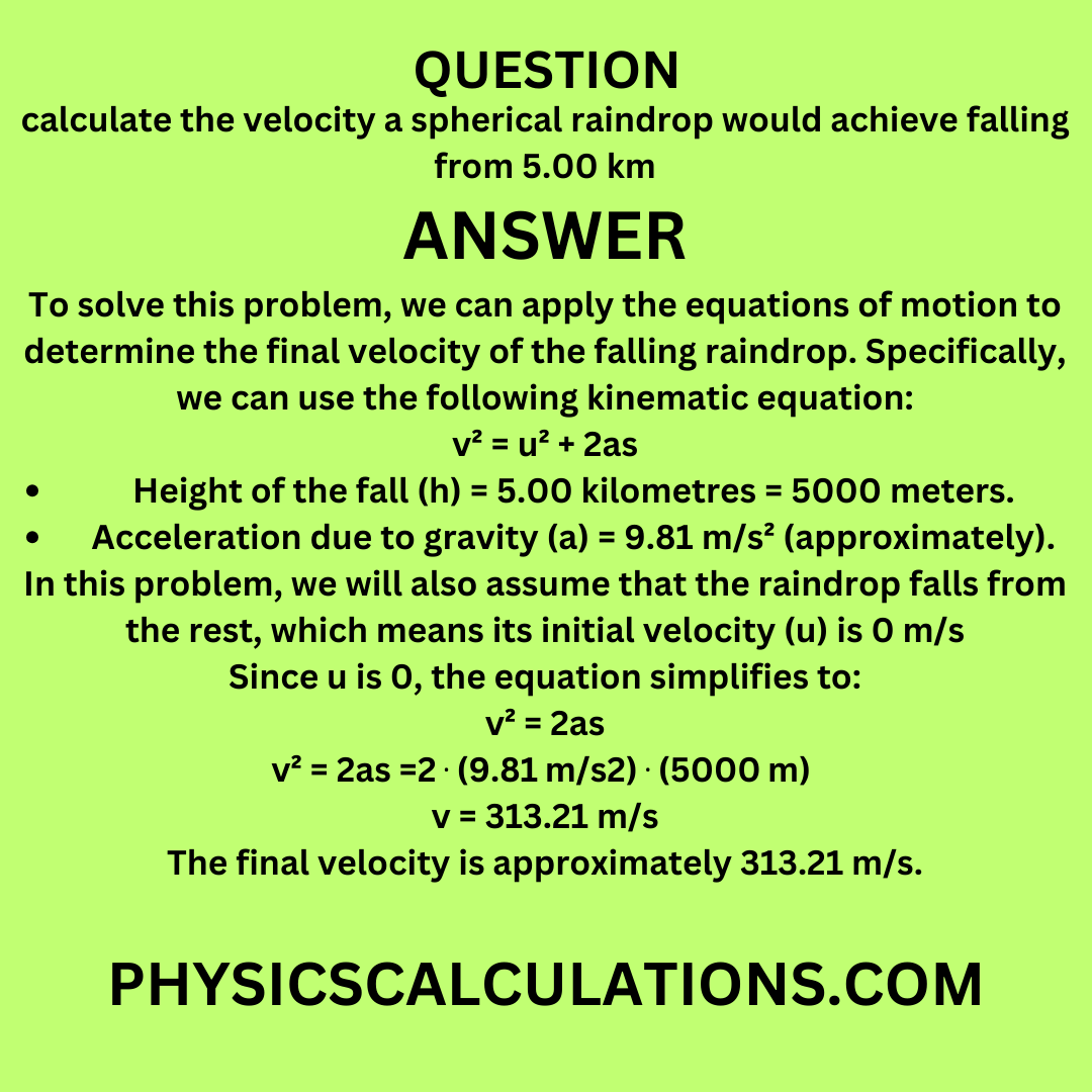 Calculate The Velocity A Spherical Raindrop Would Achieve Falling From